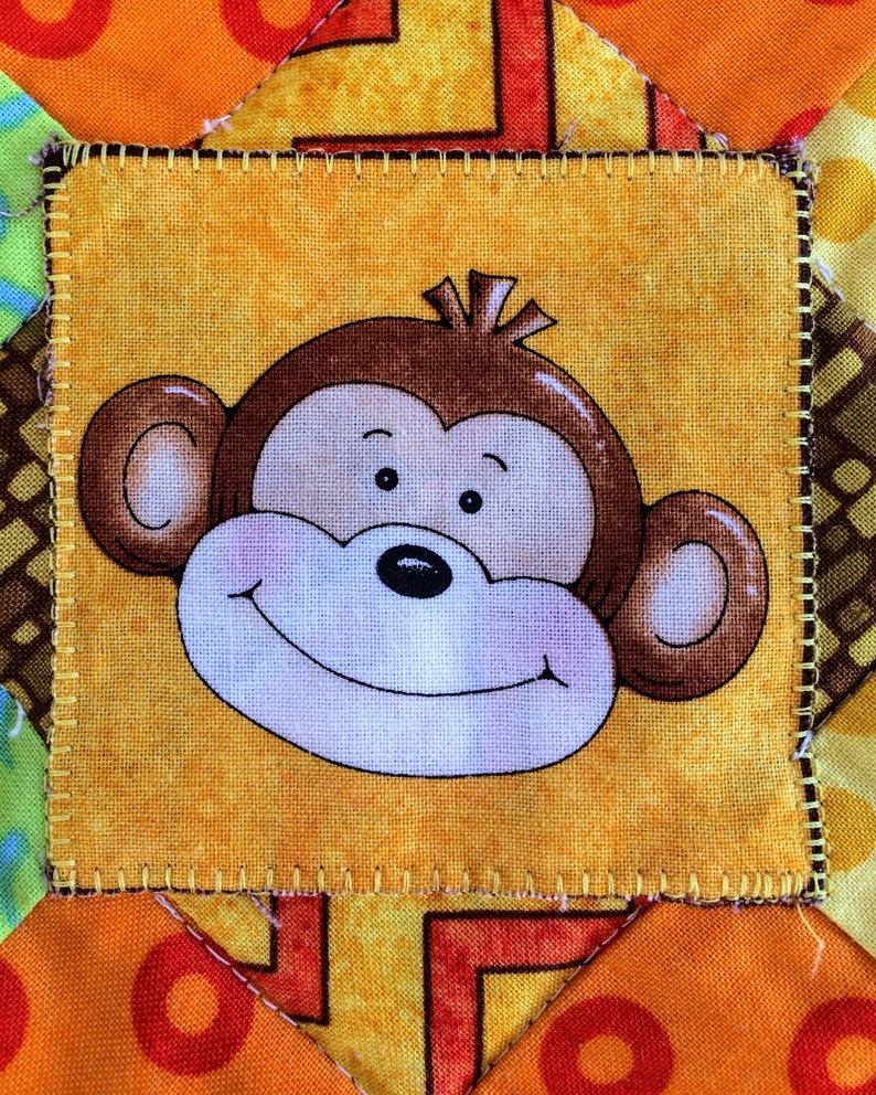Monkey Face Applique Child's Quilt, Monkey Baby Shower, Christmas Gift ...