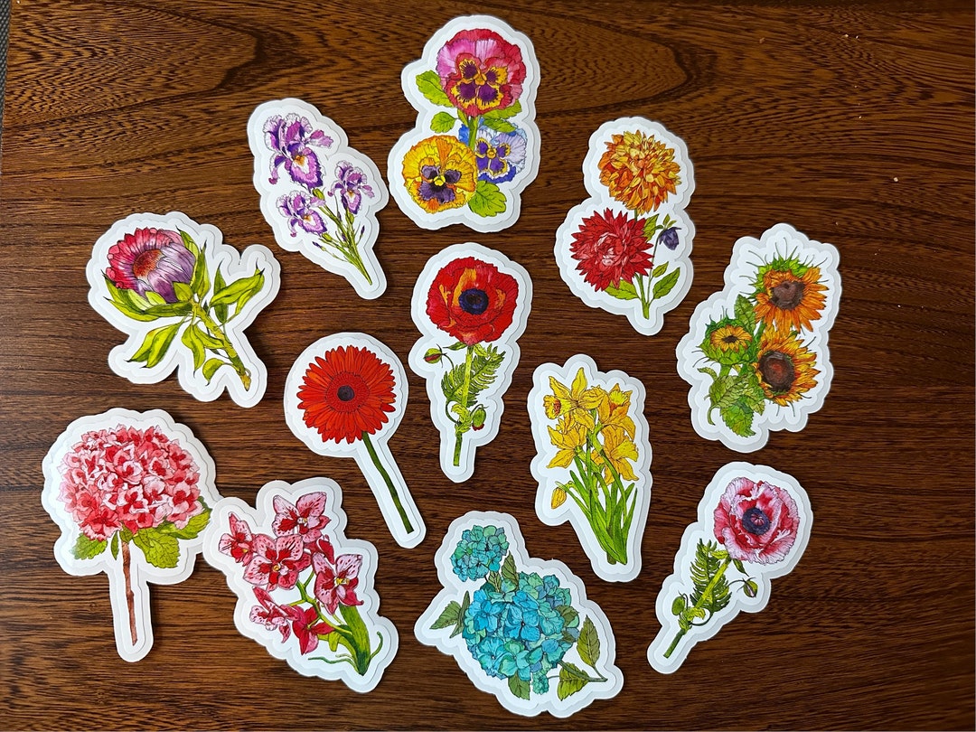 Flower Sticker Pack, Birth Flower Sticker Gift, Large Outdoor Safe ...