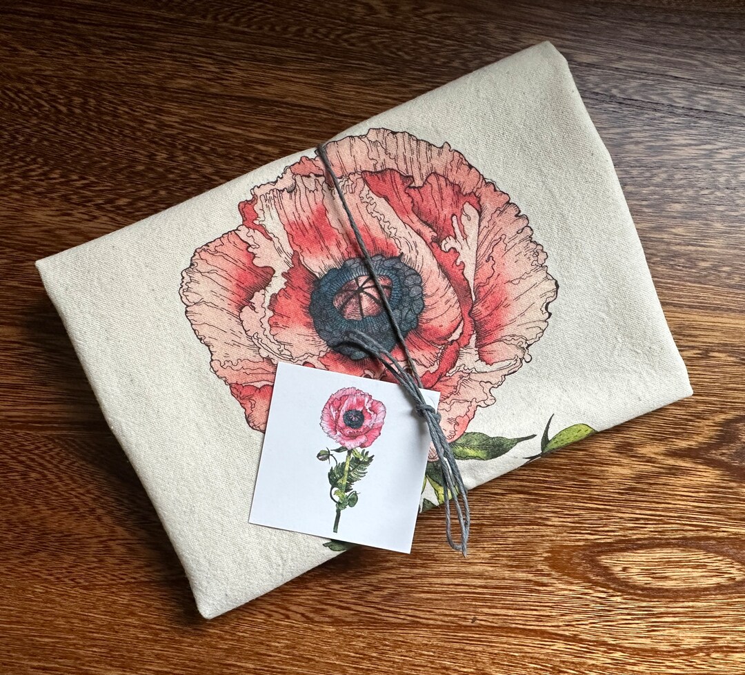 Pink Poppy Flower Tea Towel, Flour Sack Tea Towel, Kitchen Decor ...