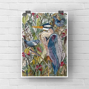 Great Blue Heron Digital Download Print, Waterbird Art Print, Blue ...