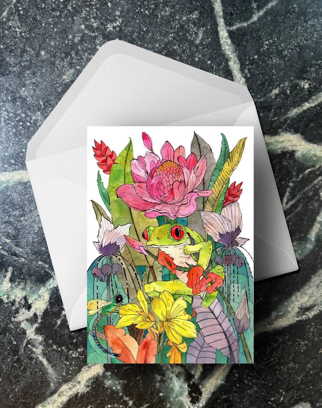 Frog Greeting Card, Tropical Frog Card, Blank Card, Foldable Card, All ...