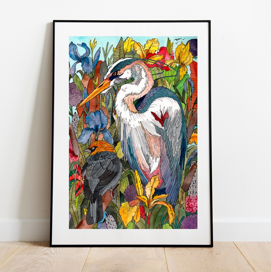 Poster, Great Blue Heron Art Poster, Large Art Print, Blue Heron Wall ...