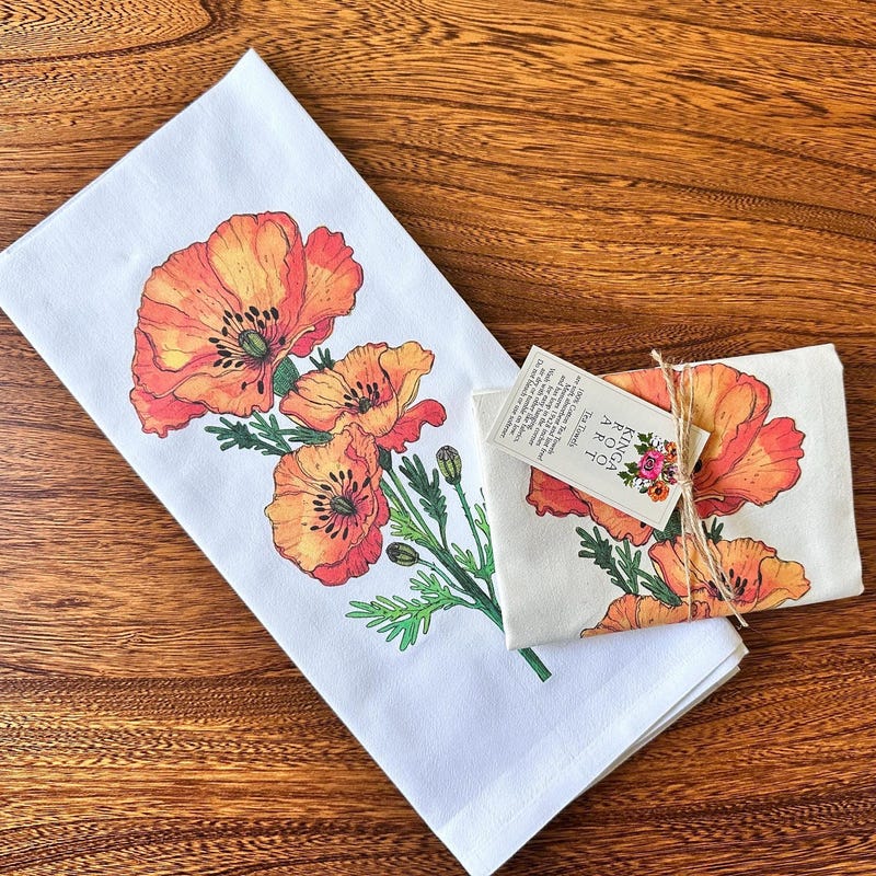Poppy Flower Kitchen Towels - Etsy