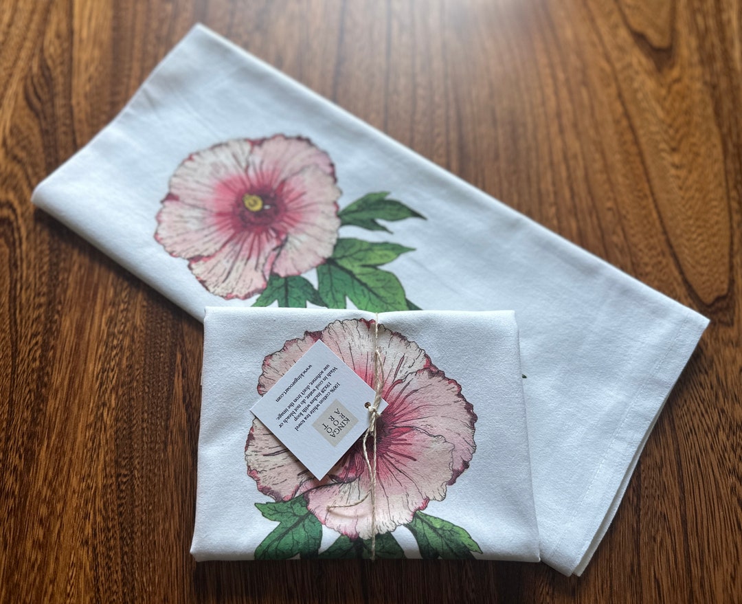 Pink Hibiscus Flower Tea Towel, Tropical Flower Tea Towel, Flour Sack ...