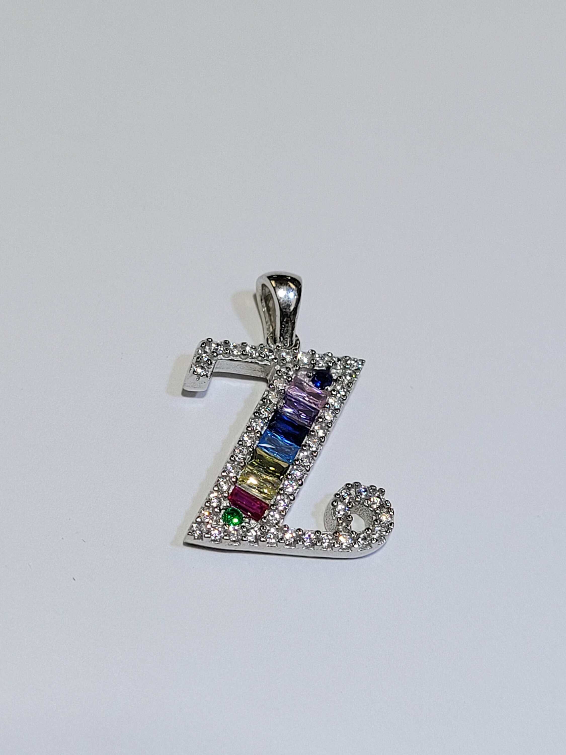 925 Sterling Silver Alphabet Letter Z Multicolor and White CZ | Etsy