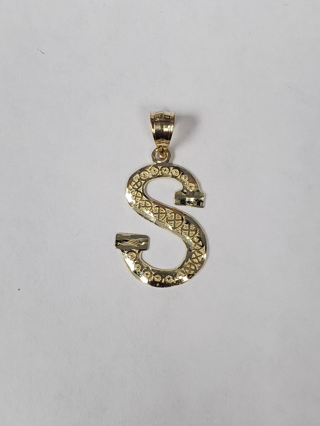 14K Gold Diamond Cut Block Initial Letter S Charm Pendant - Etsy