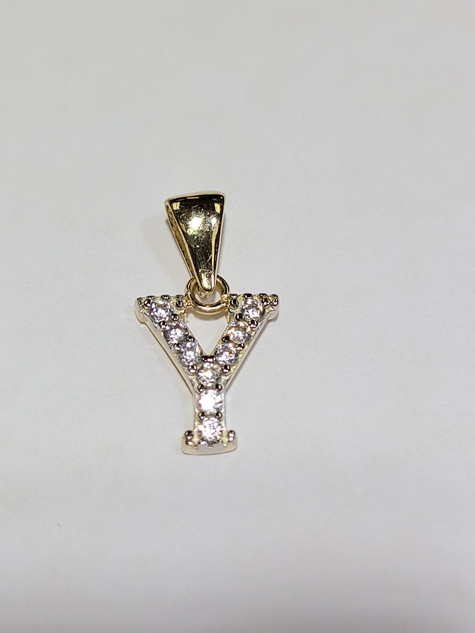 14K Yellow Gold Initial Letter Y White Diamond CZ Stone | Etsy