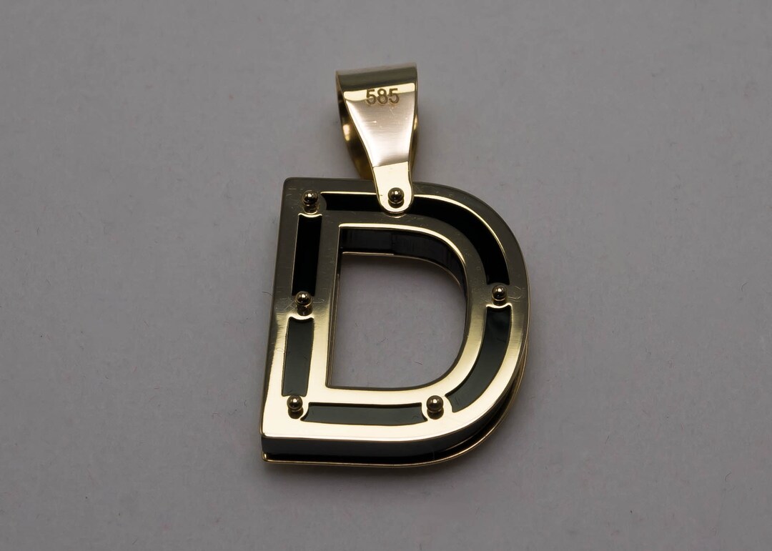14K Gold Initial Letter D Charm Pendant Necklace Gold Letter - Etsy