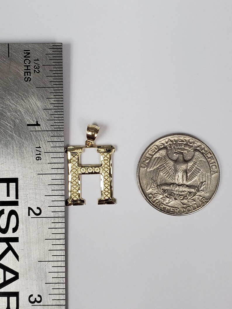 14K Gold Diamond Cut Block Initial Letter H Charm Pendant | Etsy