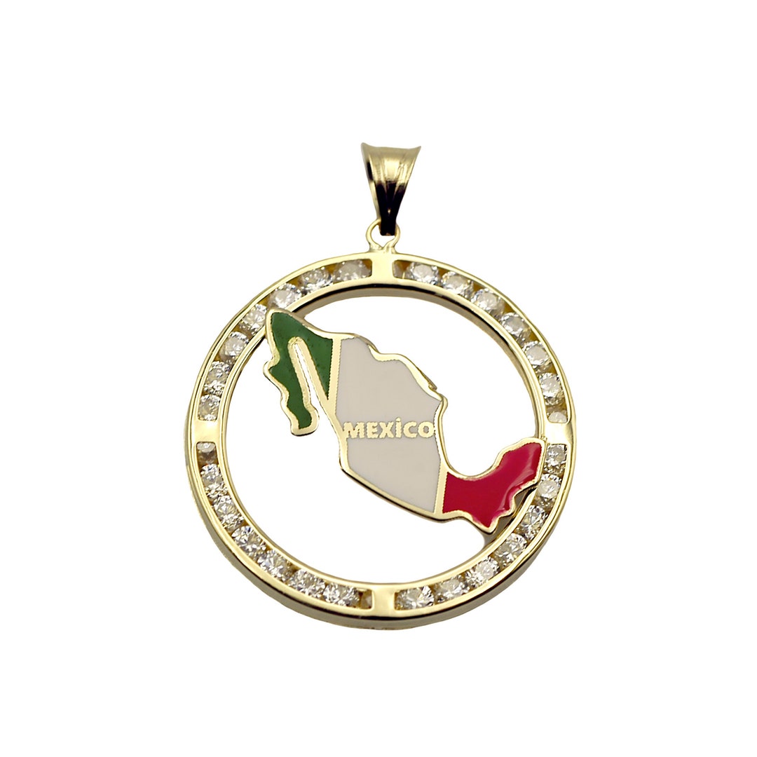 14k Yellow Gold Mexico Map With CZ Round Pendant - Etsy