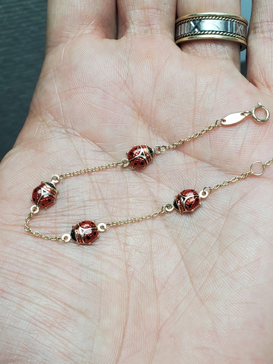 14k Gold Lady Bug Kids Bracelet - Etsy