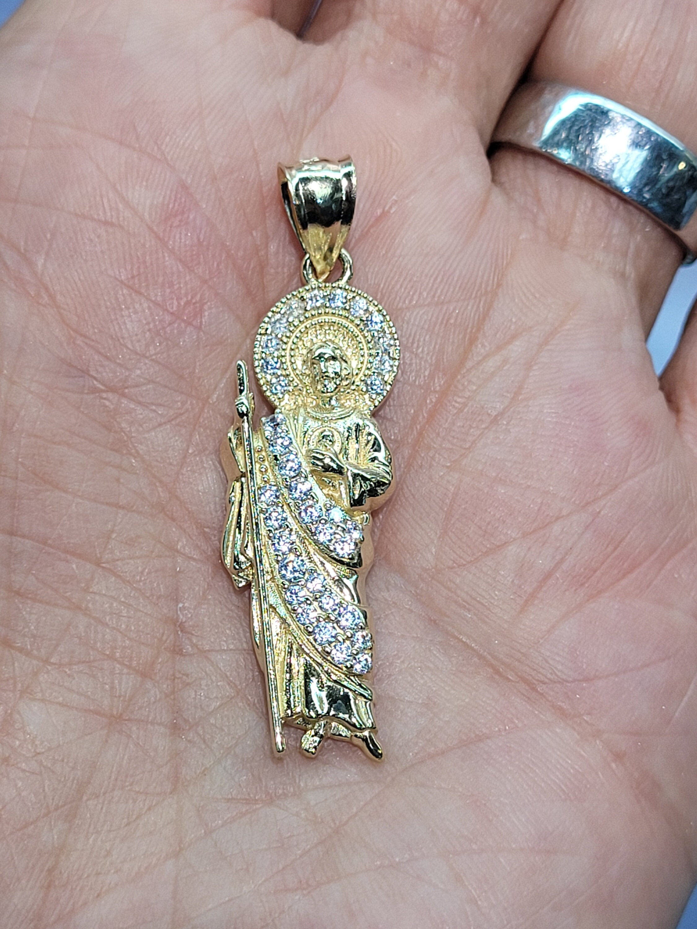 14k Gold Small Saint Jude San Judas Pendant with White CZ | Etsy
