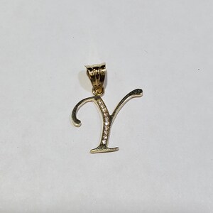 14K Yellow Gold Initial Letter Y White CZ Stone Pendant - Etsy
