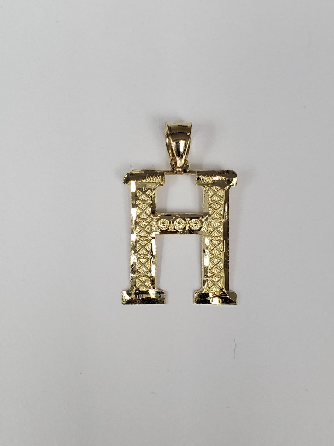 14K Gold Diamond Cut Block Initial Letter H Charm Pendant - Etsy