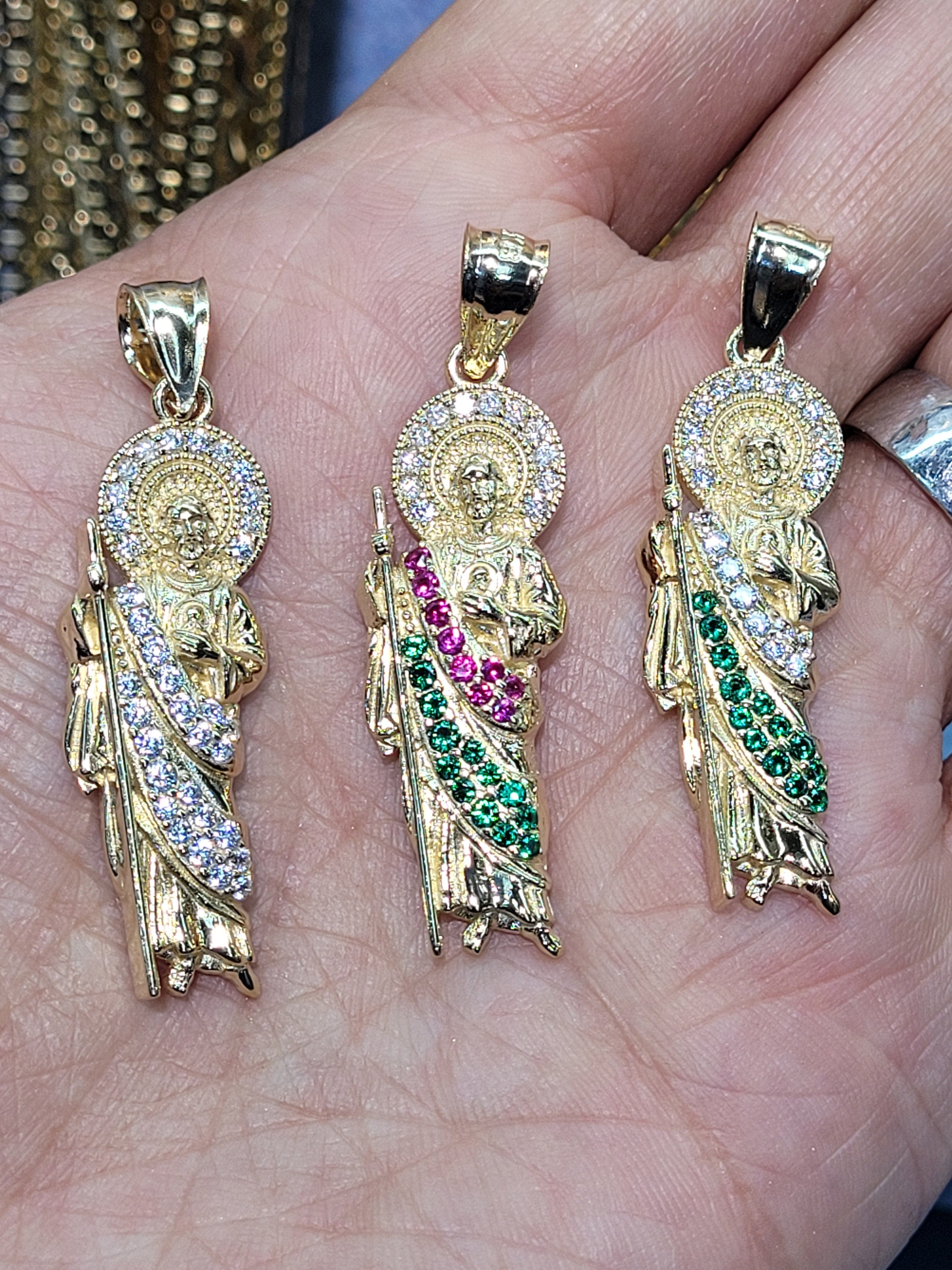 14k Gold Small Saint Jude San Judas Pendant with White CZ | Etsy