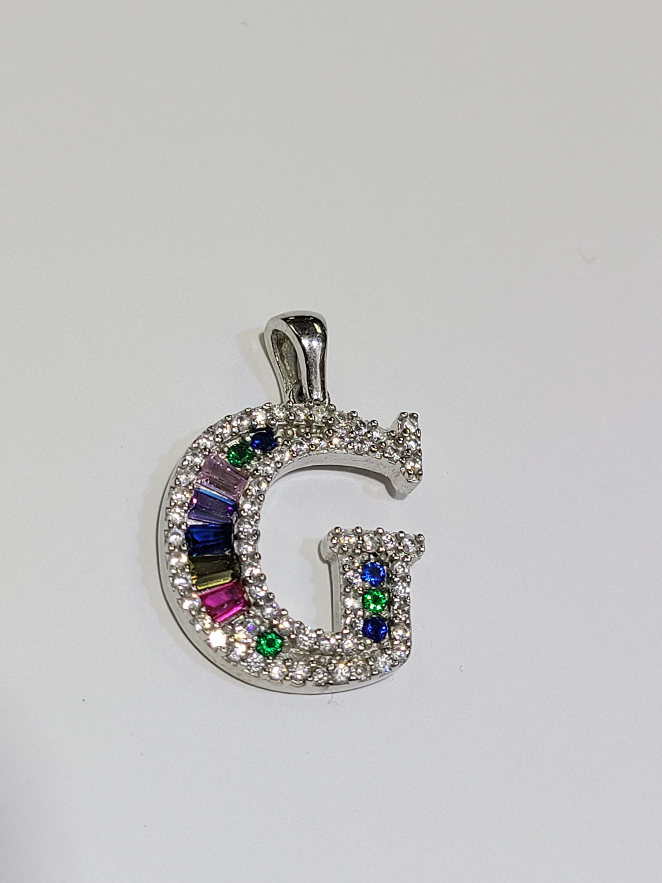 925 Sterling Silver Alphabet Letter G Multicolor and White CZ - Etsy