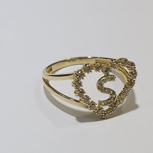 14k Yellow Gold Letter S Initial Heart Ladies Ring With White - Etsy