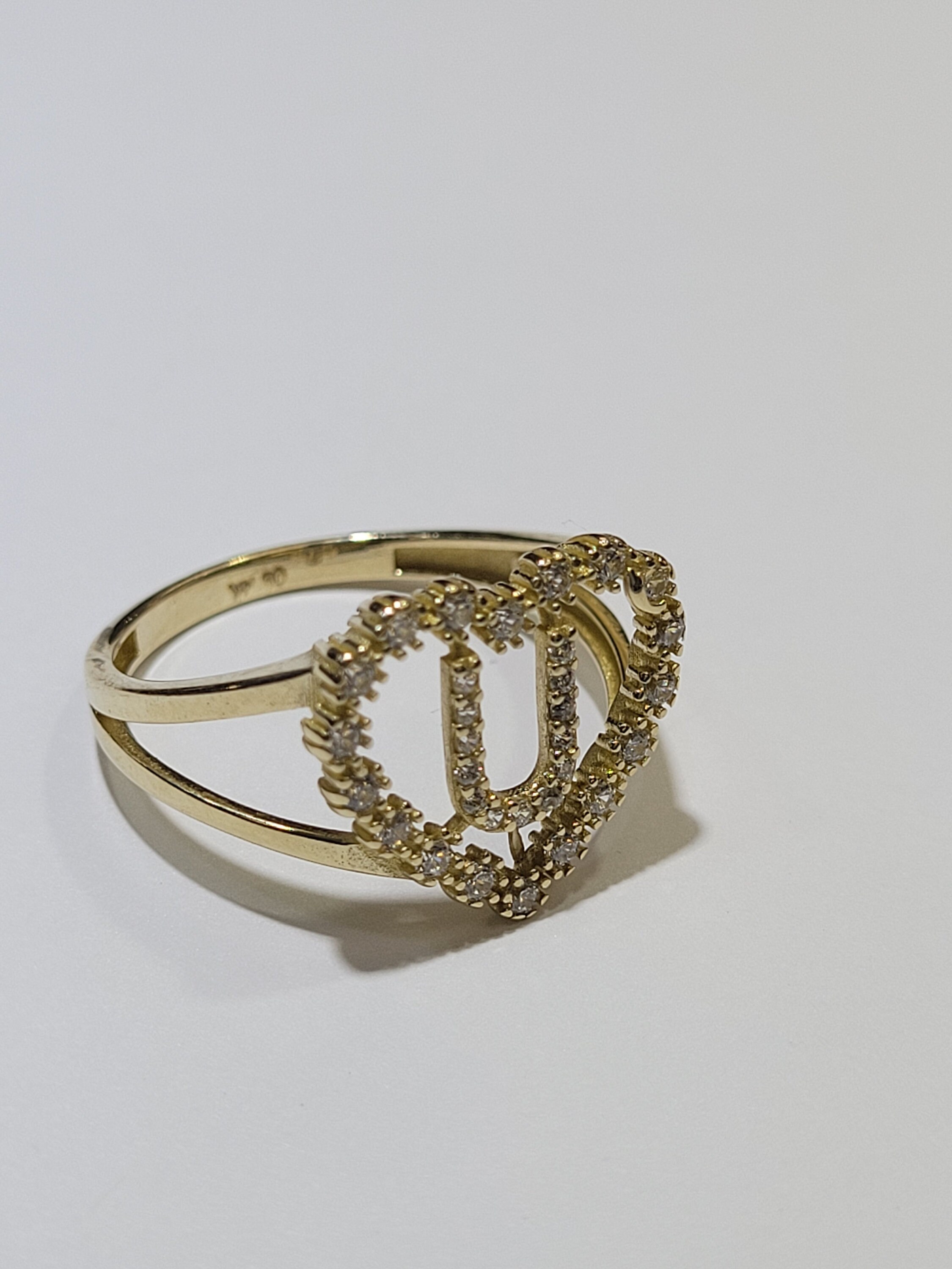 14k Yellow Gold Letter U Initial Heart Ladies Ring with White | Etsy