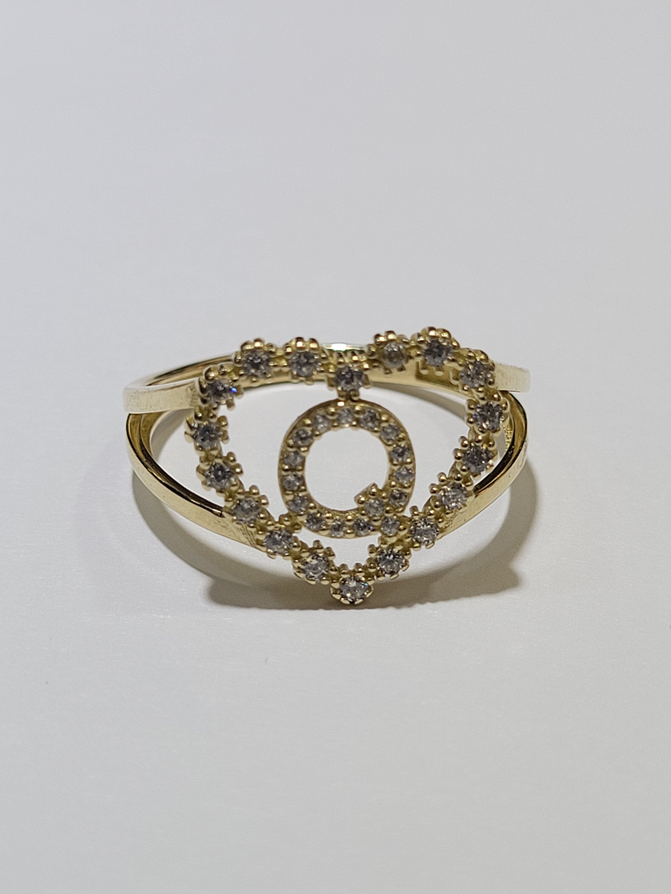 14k Yellow Gold Letter Q Initial Heart Ladies Ring with White | Etsy