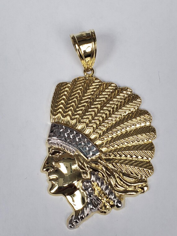 14K Yellow & White Gold Native American Indian Head Chief | Etsy