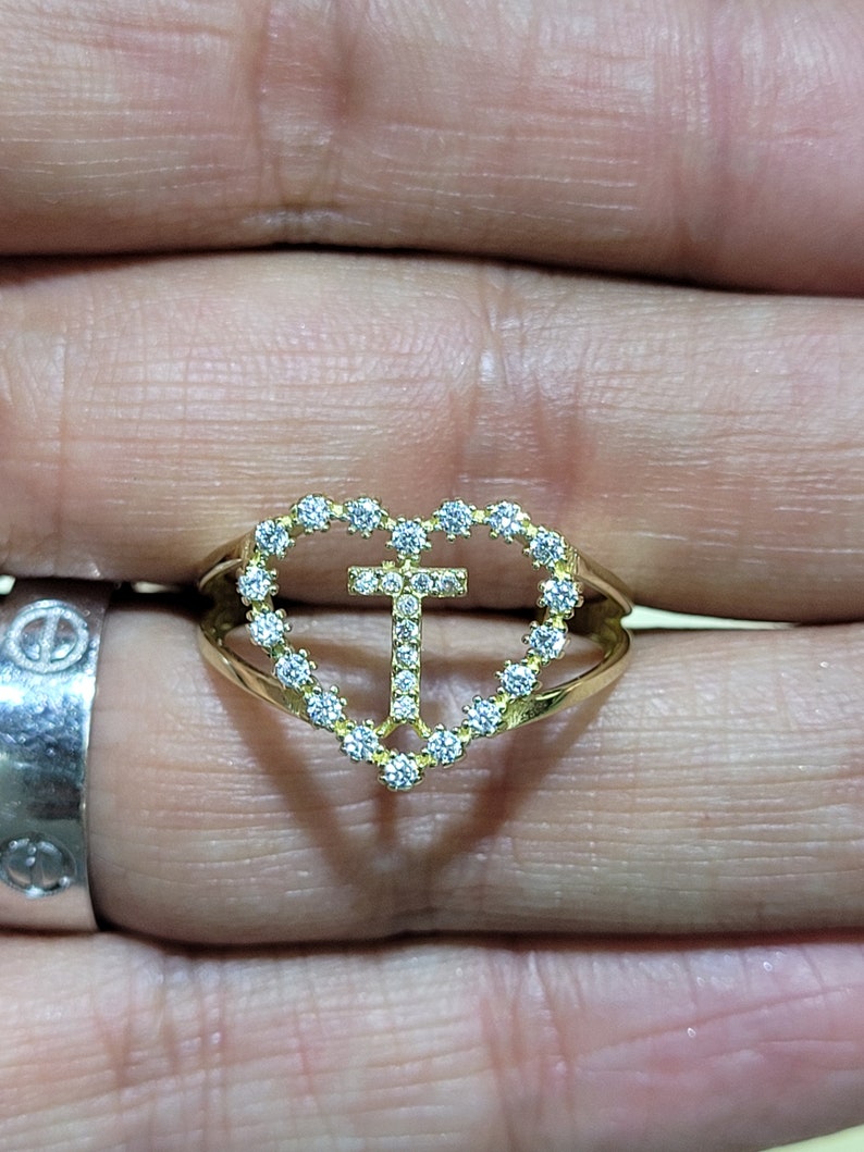14k Yellow Gold Letter T Initial Heart Ladies Ring With White - Etsy