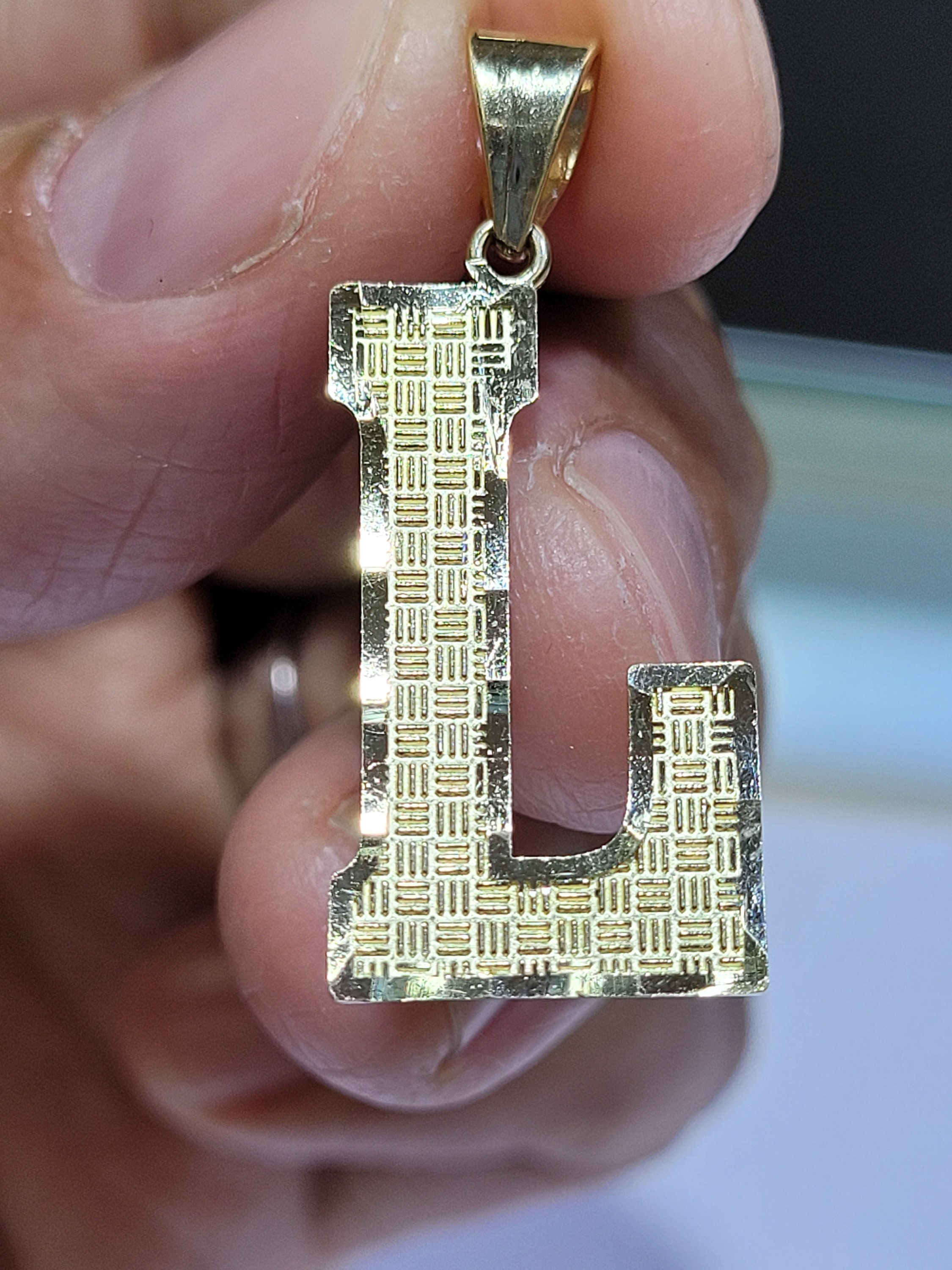 14K Gold Block Initial XL Letter L Charm Pendant | Etsy