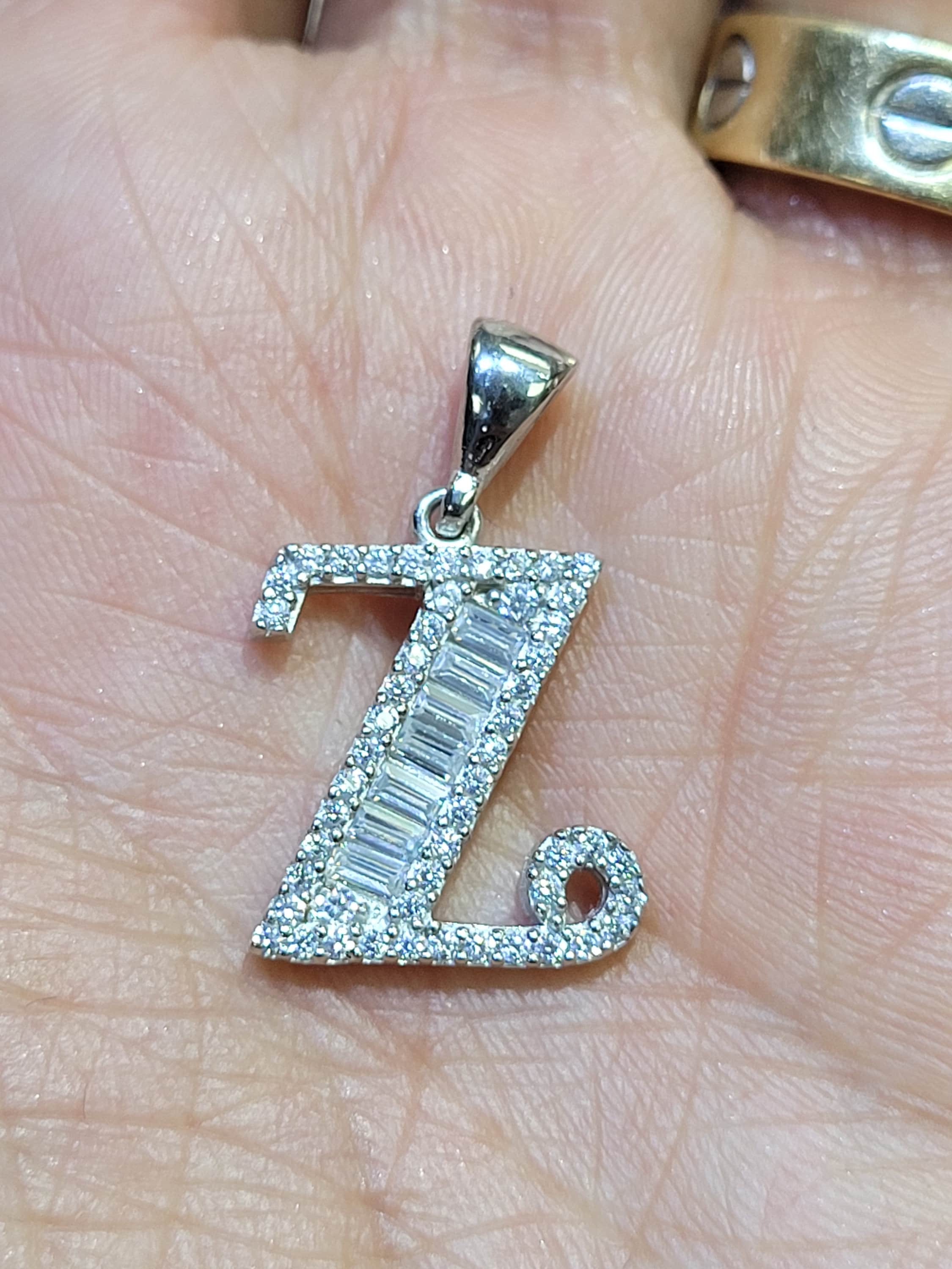 925 Sterling Silver Alphabet Letter Z White CZ initial Charm | Etsy