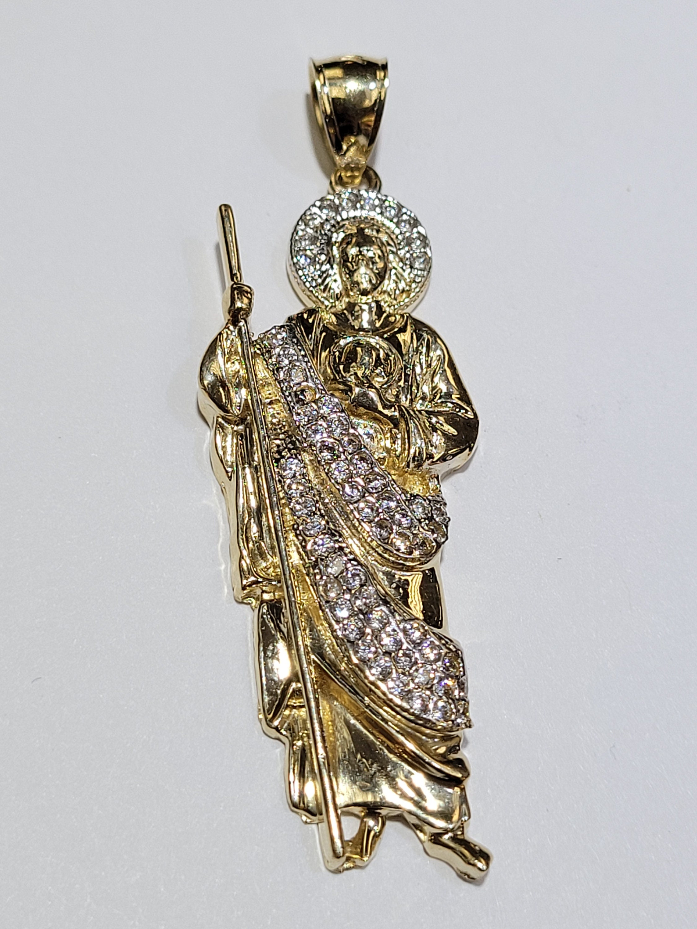 14k Gold Saint Jude San Judas Pendant With White CZ Stones | Etsy