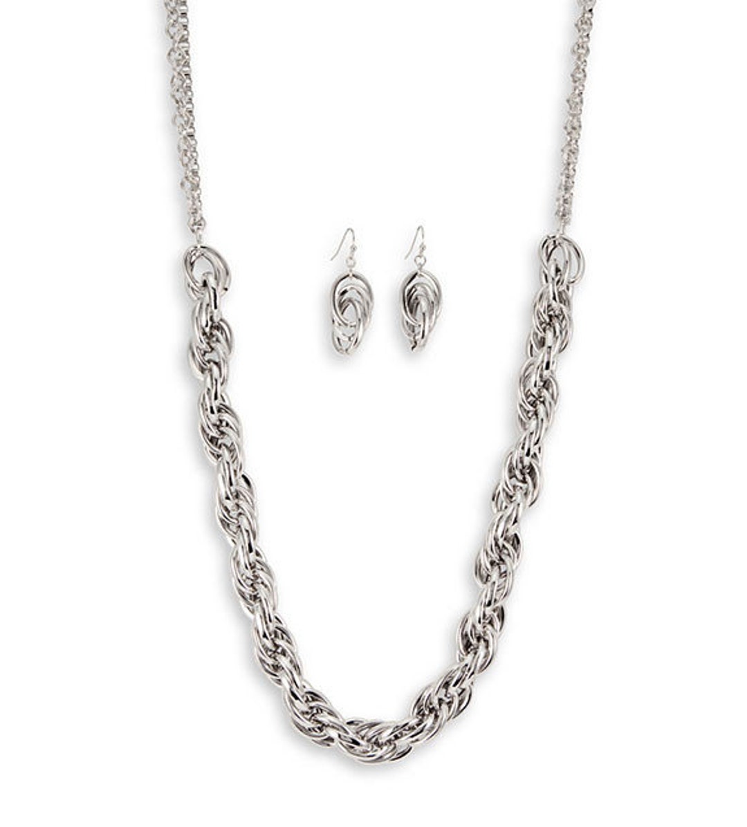 Silver Tone Oval Chain Link Wire Dangle Earrings Set - Etsy