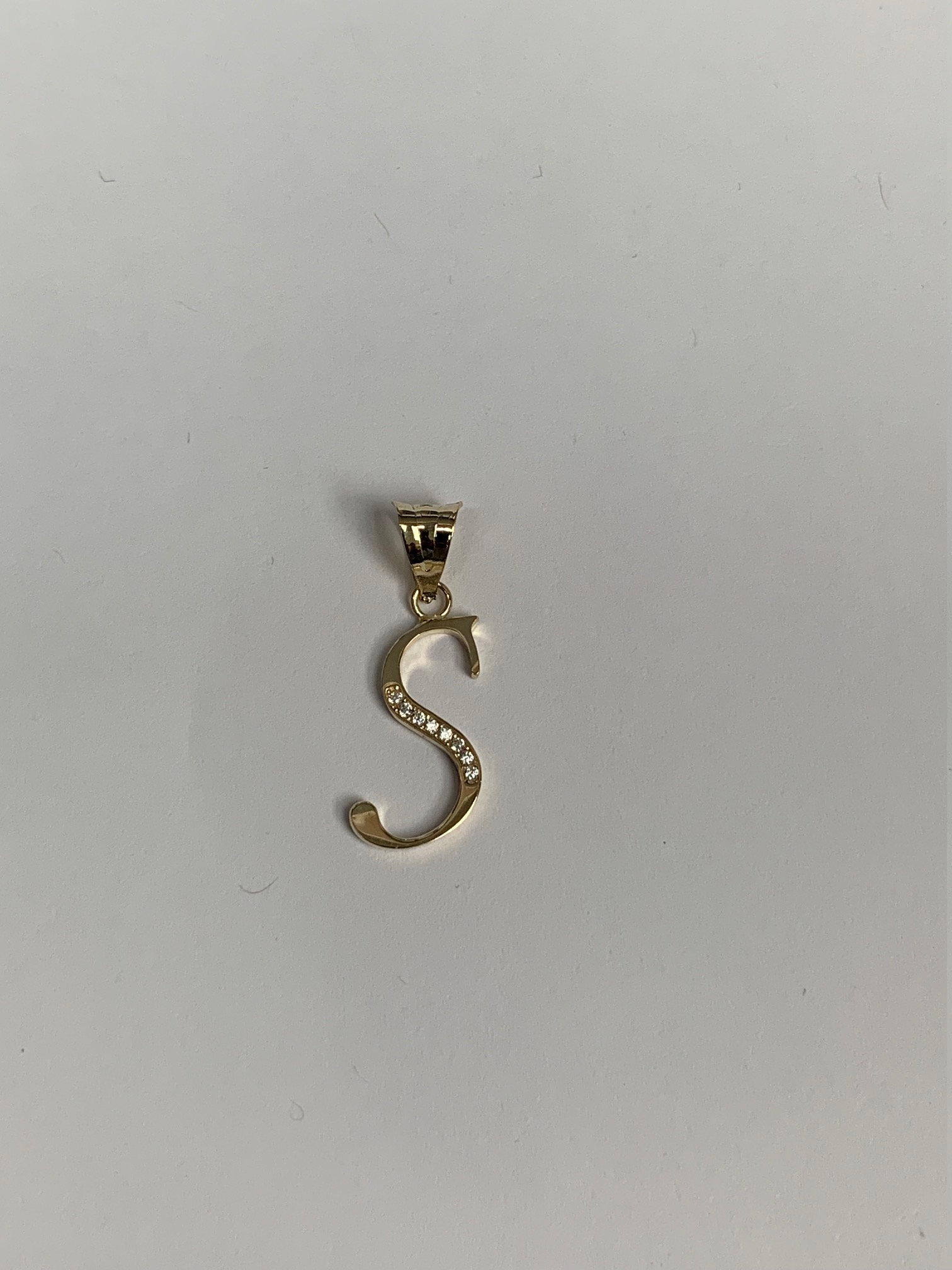 14K Yellow Gold Initial Letter S White CZ Stone Pendant | Etsy