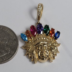 14K Yellow Gold Native American Indian Head Chief Multi Stone - Etsy