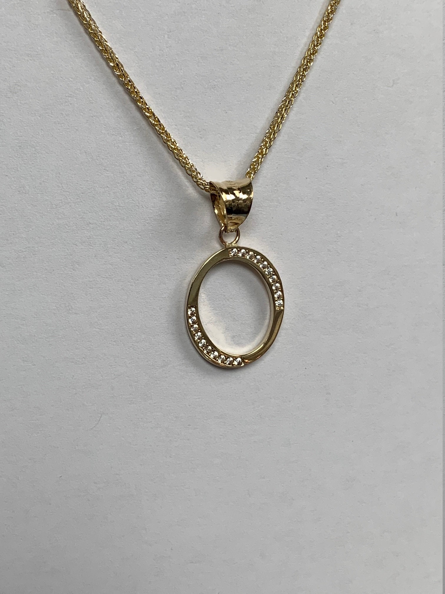 14K Yellow Gold Initial Letter O White CZ Stone Pendant | Etsy