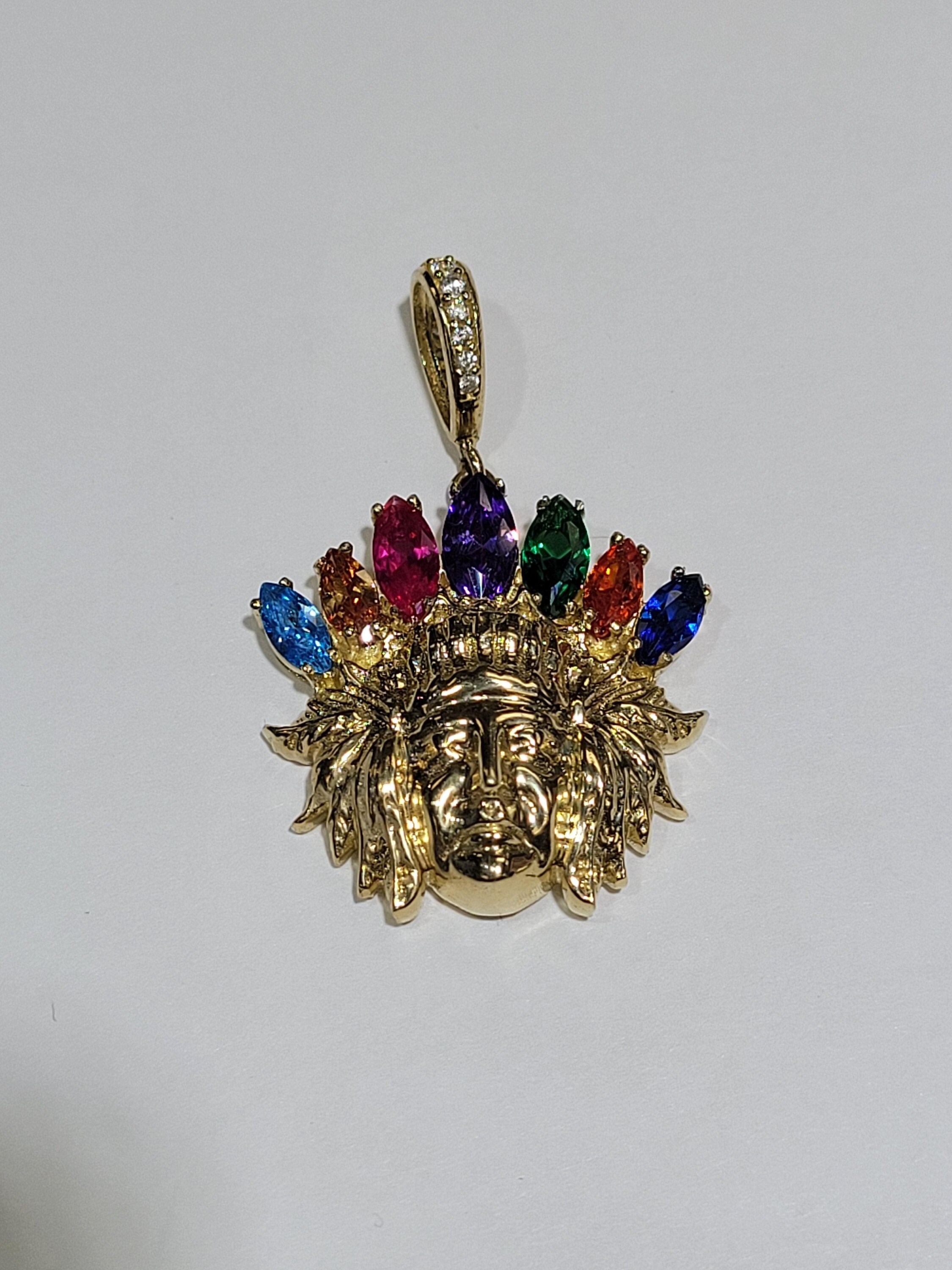 14K Yellow Gold Native American Indian Head Chief Multi Stone | Etsy