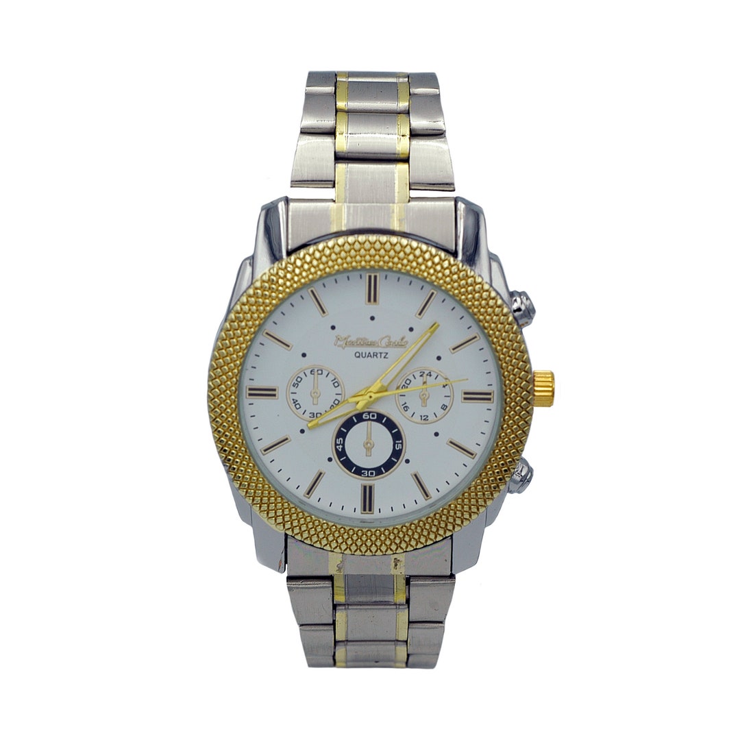 Montres Carlo Mens Chronograph Style White Dial Japanese Movement Two ...