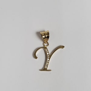 14K Yellow Gold Initial Letter Y White CZ Stone Pendant - Etsy