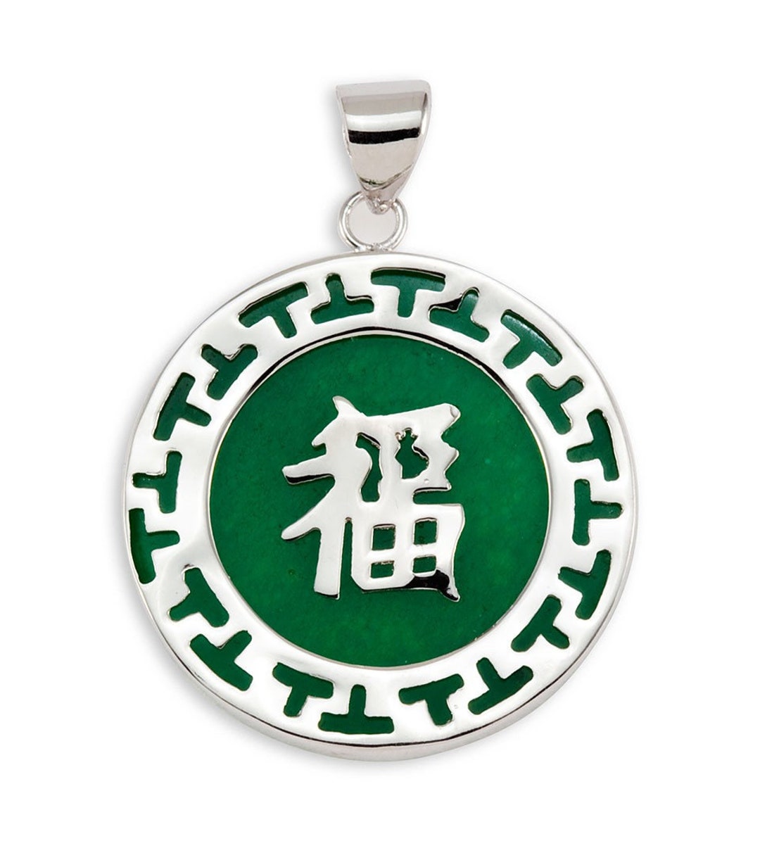 925 Sterling Silver Round Green Jade Good Luck Pendant - Etsy