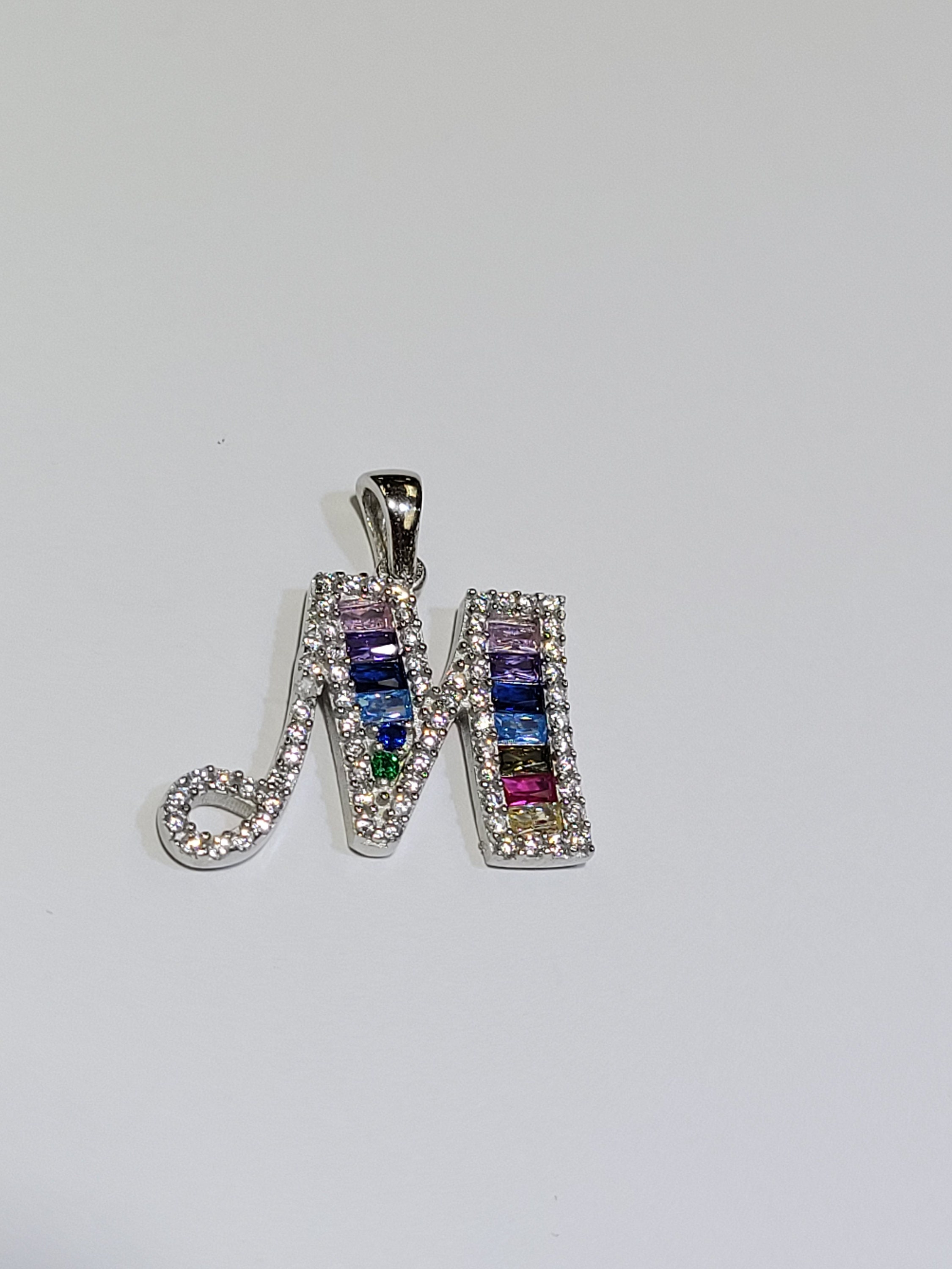 925 Sterling Silver Alphabet Letter M Multicolor and White CZ - Etsy