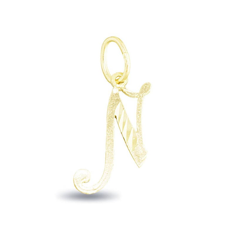 14K Gold Cursive Script Initial Letter N Charm Pendant - Etsy