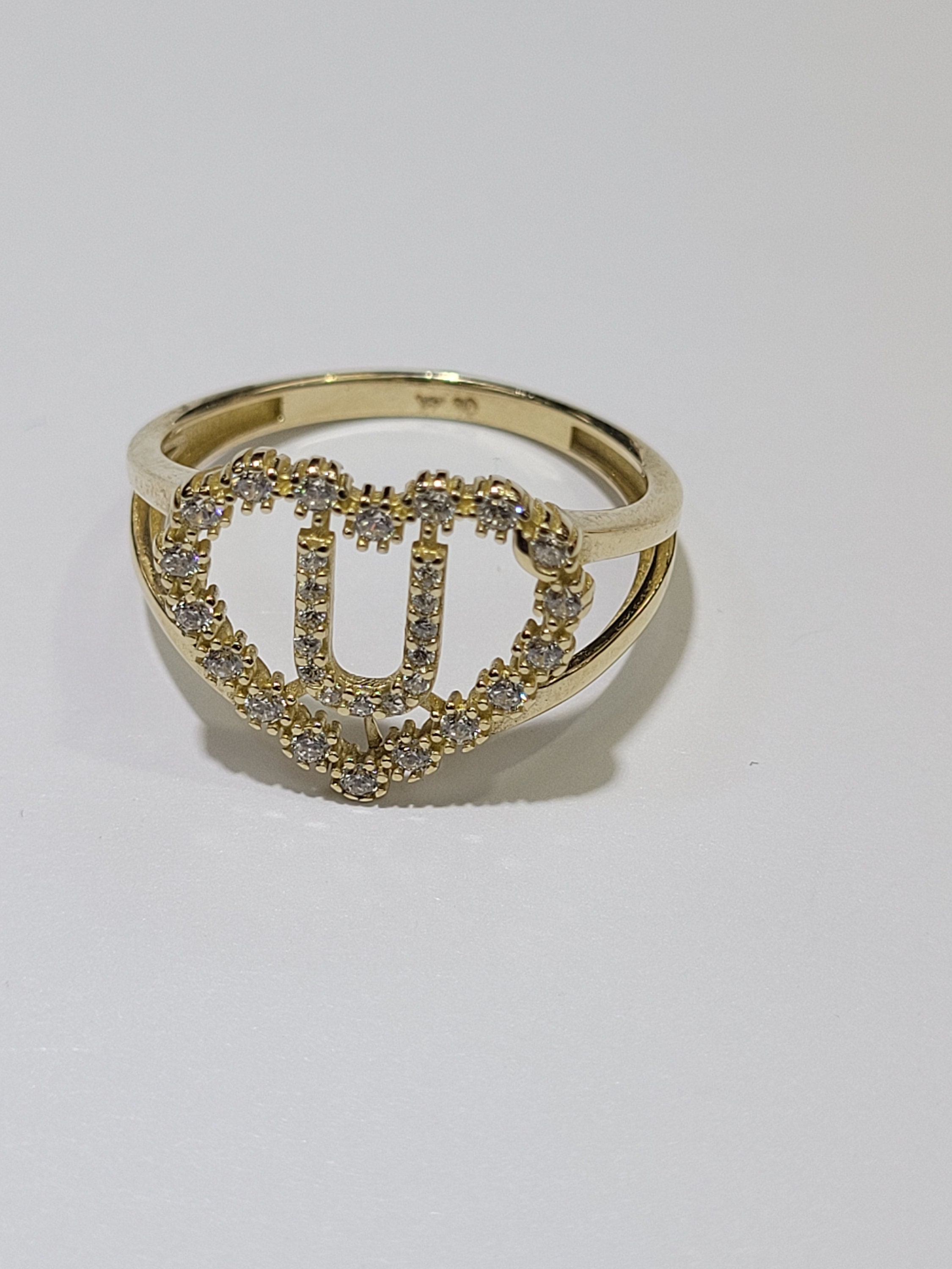 14k Yellow Gold Letter U Initial Heart Ladies Ring with White | Etsy