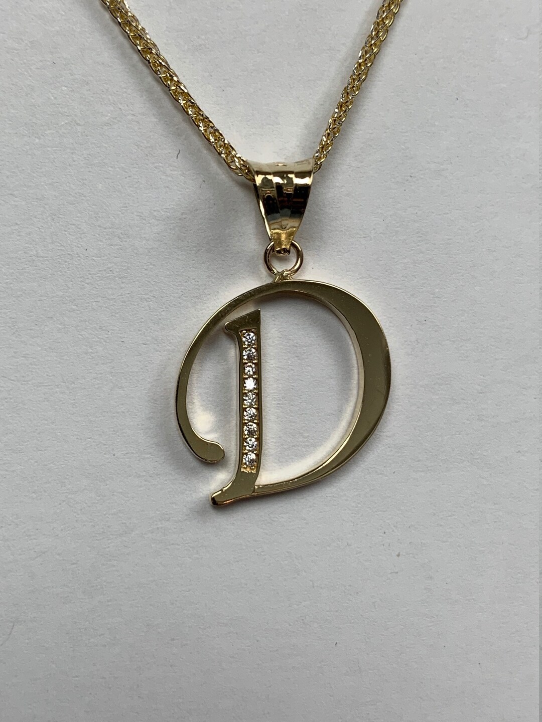 14K Yellow Gold Initial Letter D White CZ Stone Pendant - Etsy