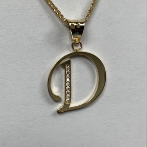 14K Yellow Gold Initial Letter D White CZ Stone Pendant - Etsy