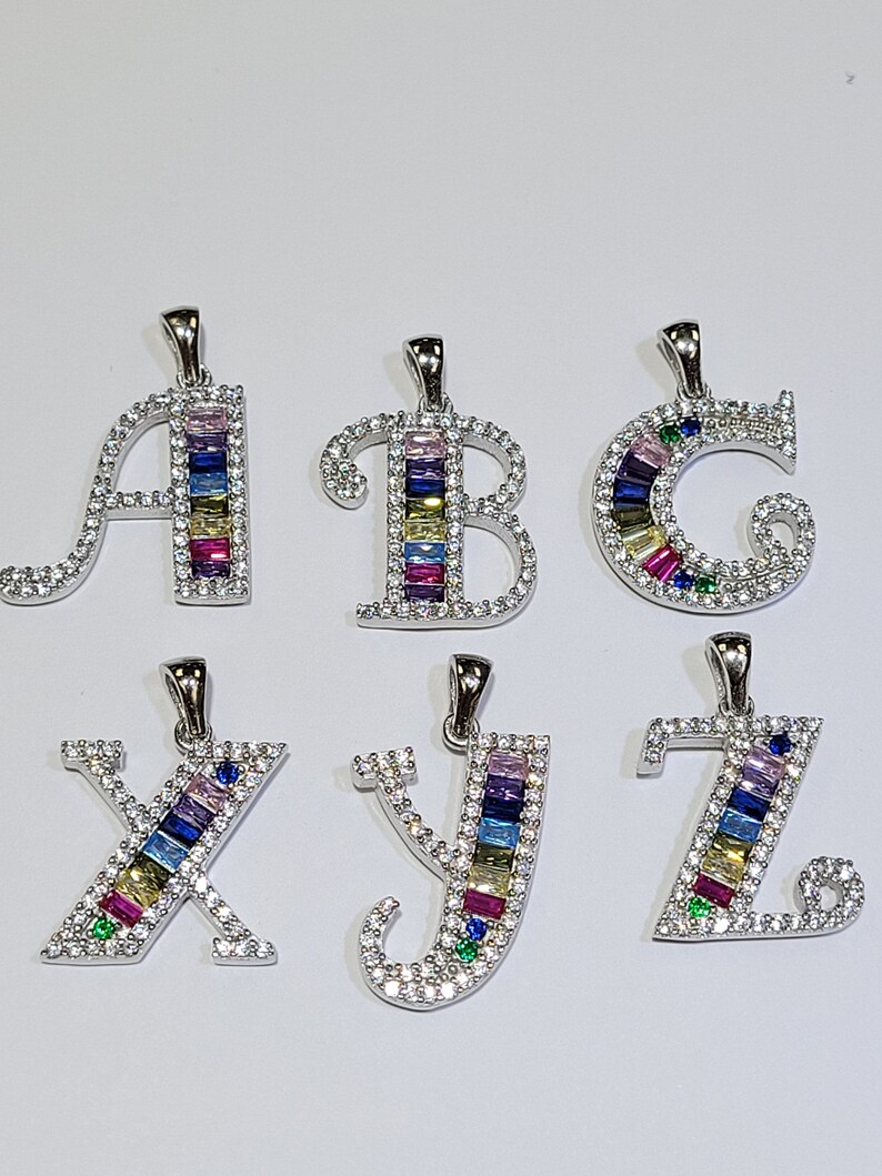 925 Sterling Silver Alphabet Letter R Multicolor and White CZ - Etsy