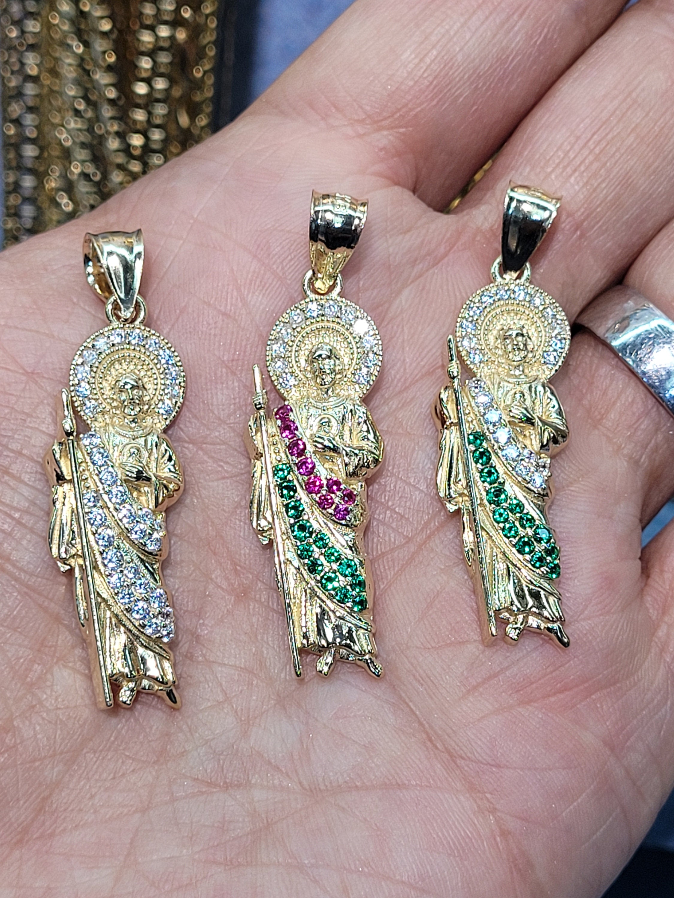 14k Gold Small Saint Jude San Judas Pendant With White CZ - Etsy UK