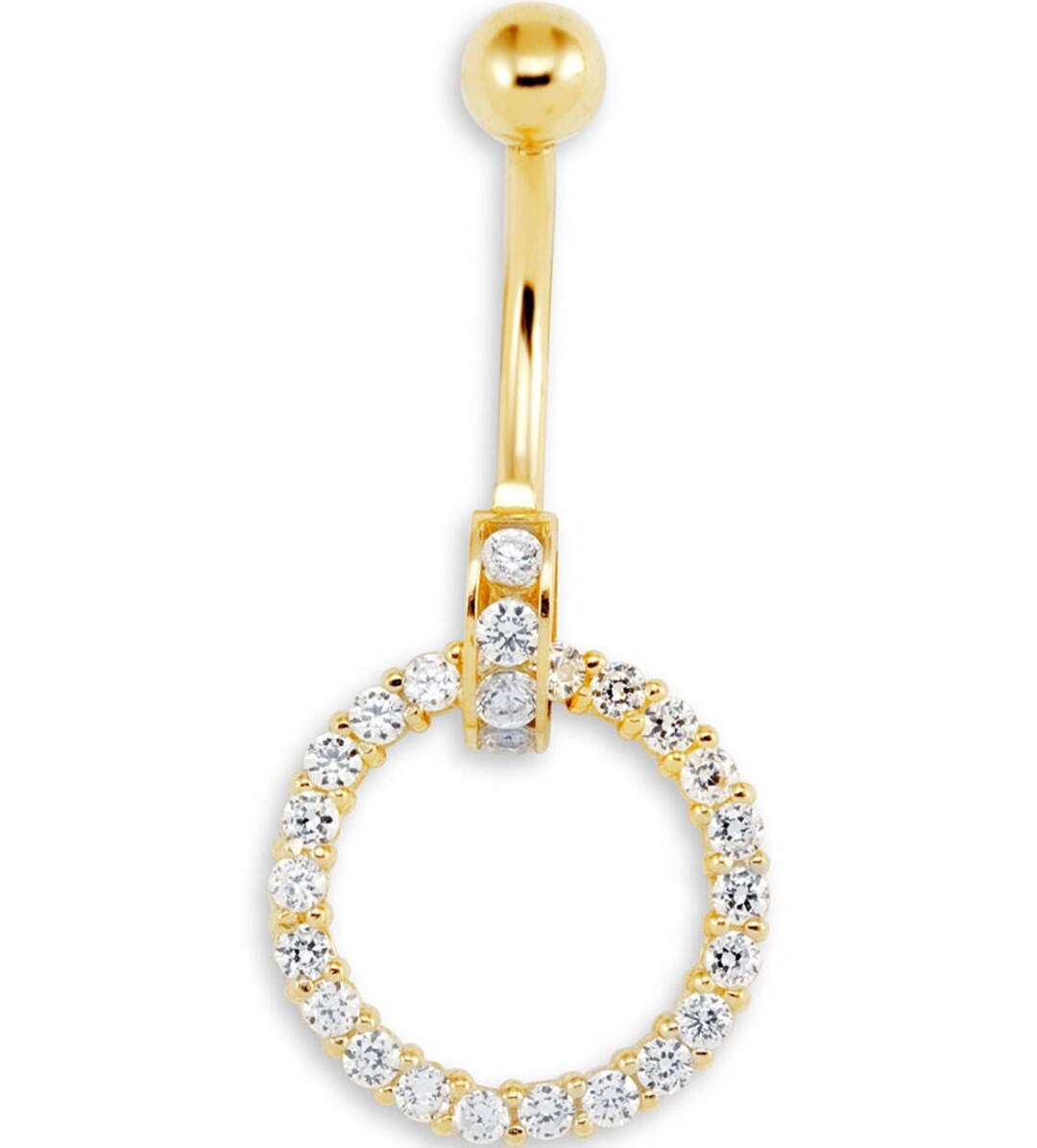 14k Yellow Gold Circle CZ 14 Gauge Belly Navel Ring - Etsy