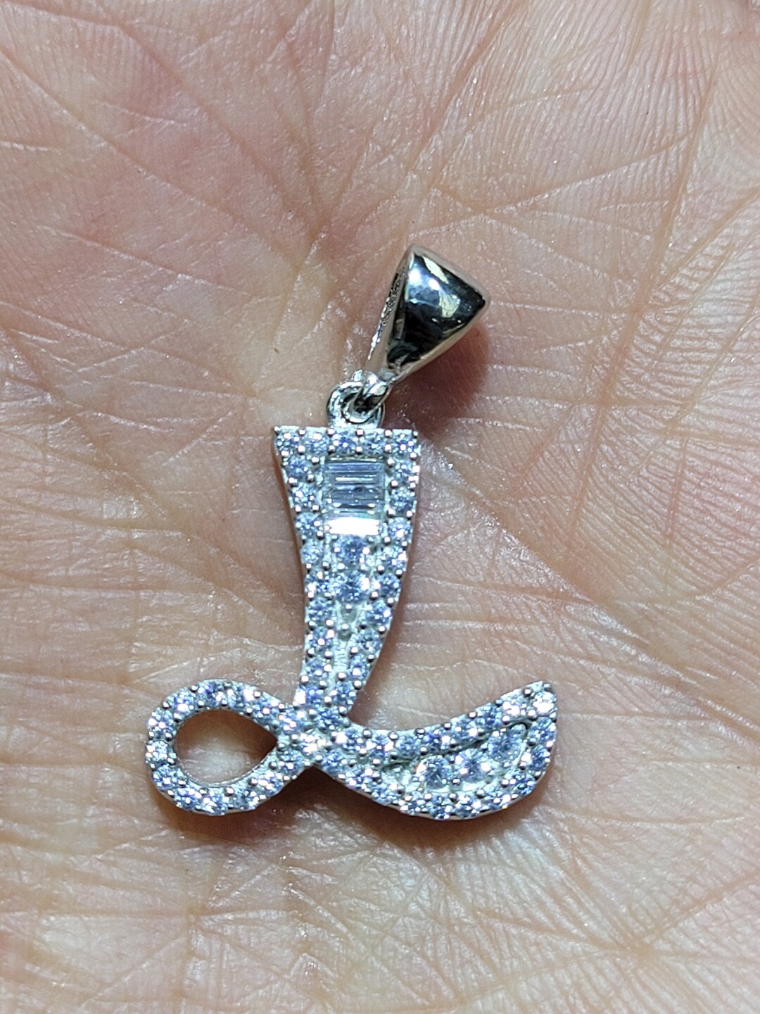 925 Sterling Silver Alphabet Letter L White CZ Initial Charm Pendant - Etsy