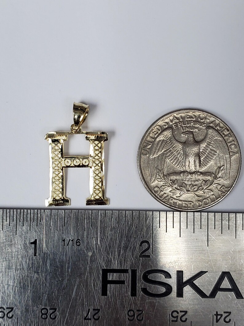 14K Gold Diamond Cut Block Initial Letter H Charm Pendant | Etsy