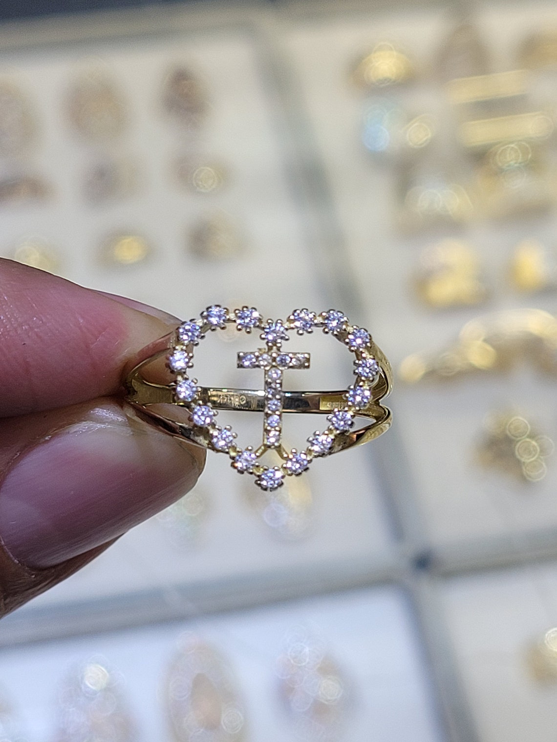 14k Yellow Gold Letter T Initial Heart Ladies Ring With White - Etsy