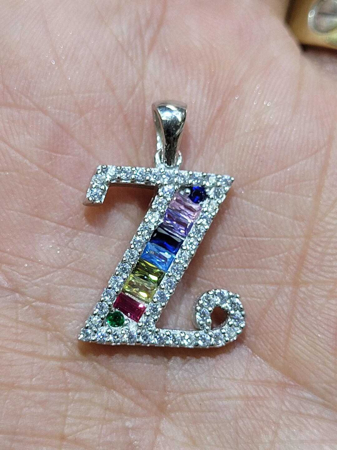 925 Sterling Silver Alphabet Letter Z Multicolor and White CZ Initial ...