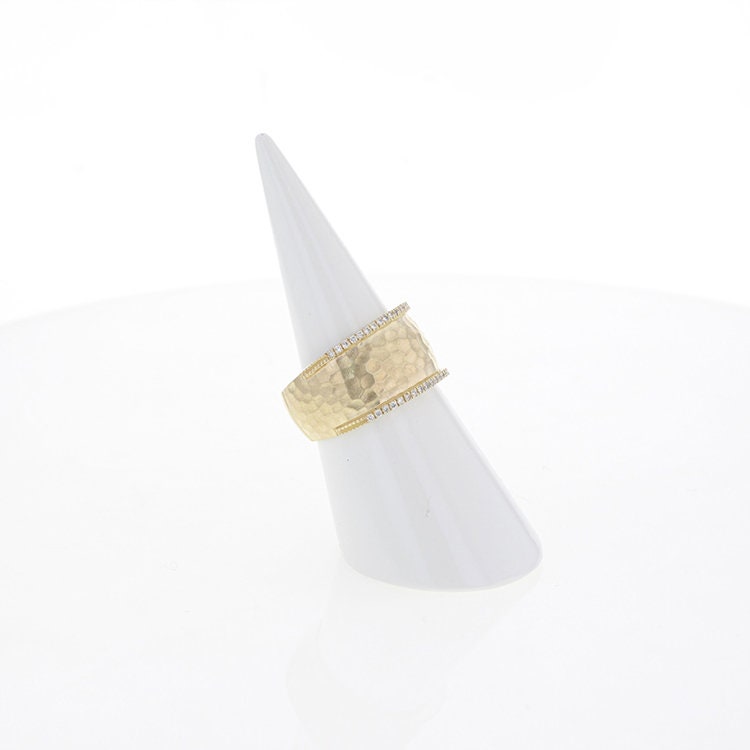 Wide Ring Hammered Gold Artisan Diamond Wedding Ring With Two | Etsy