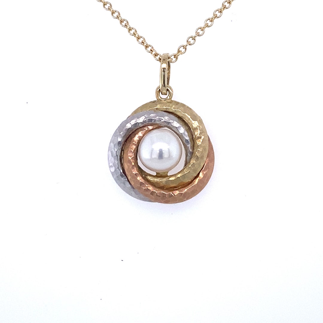 Solid 14k Tri Color Hammered and Matte Gold Interlocked Multi - Etsy